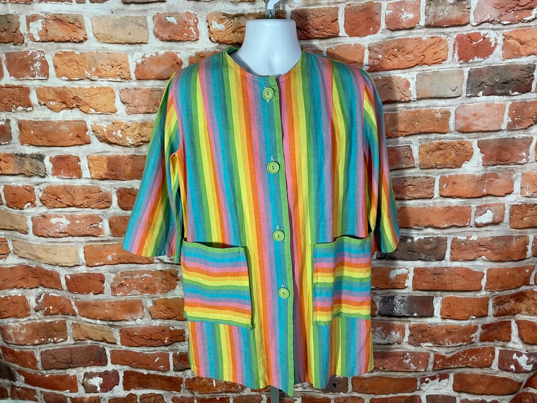 Fabulous 60s Vintage Rainbow Pastel Smock Artist Housecoat Sz M Mod Emo ...