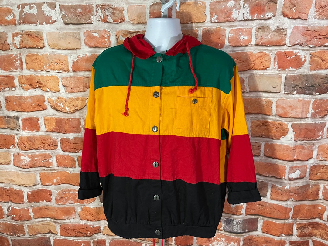 Vintage 80s 90s Colorblock Button Down Hooded Jacket - Sz S - Grunge ...