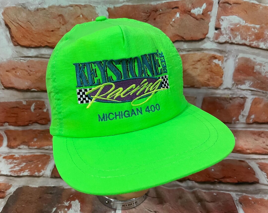 Vintage 90s Keystone Beer 400 Nylon Neon Trucker Snapback Hat Michigan ...