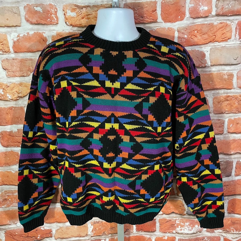 90s Colorful Sweater - Etsy