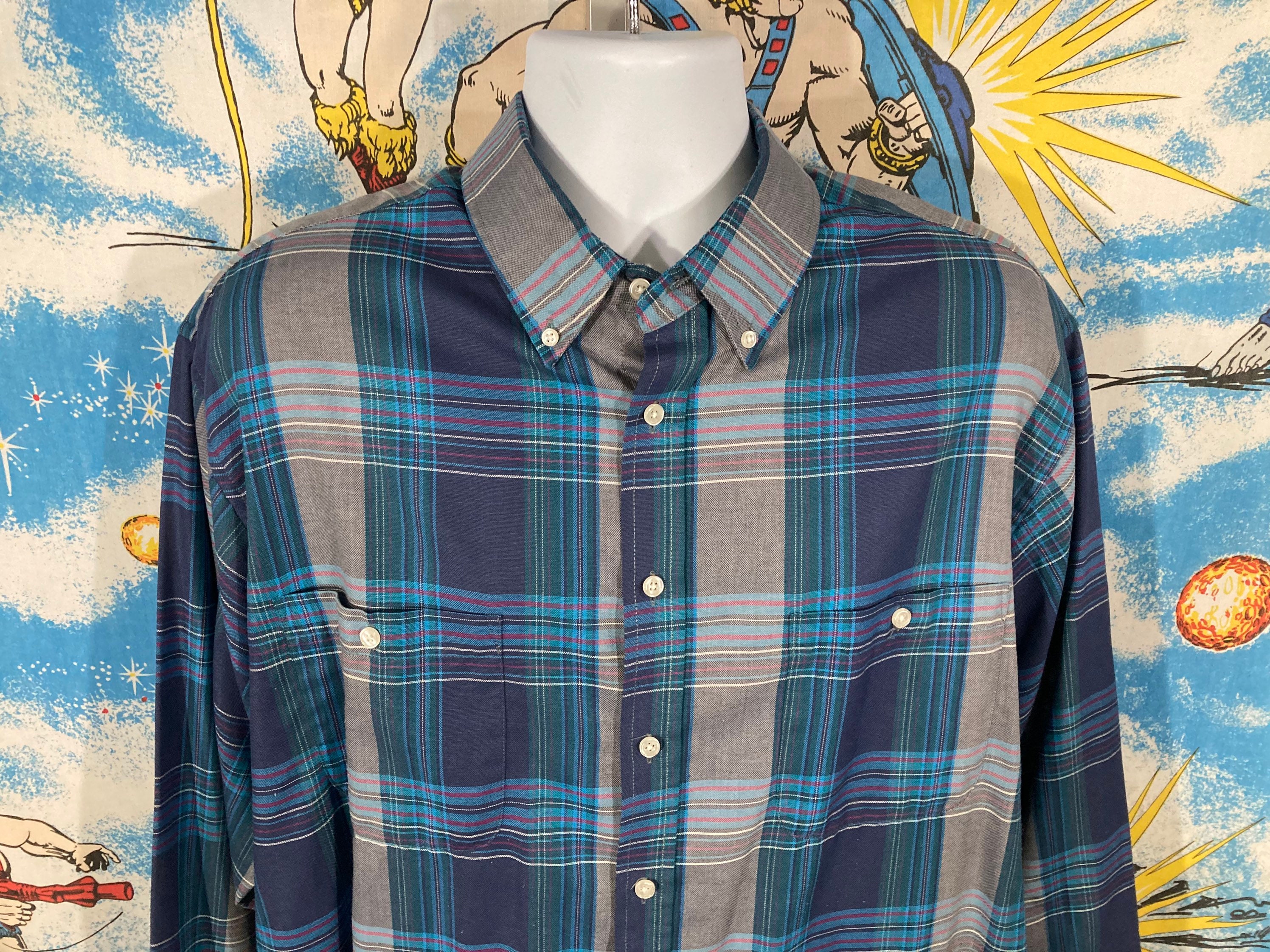 Awesome 80s Vintage Plaid Striped Long Sleeve Button up Shirt - Etsy