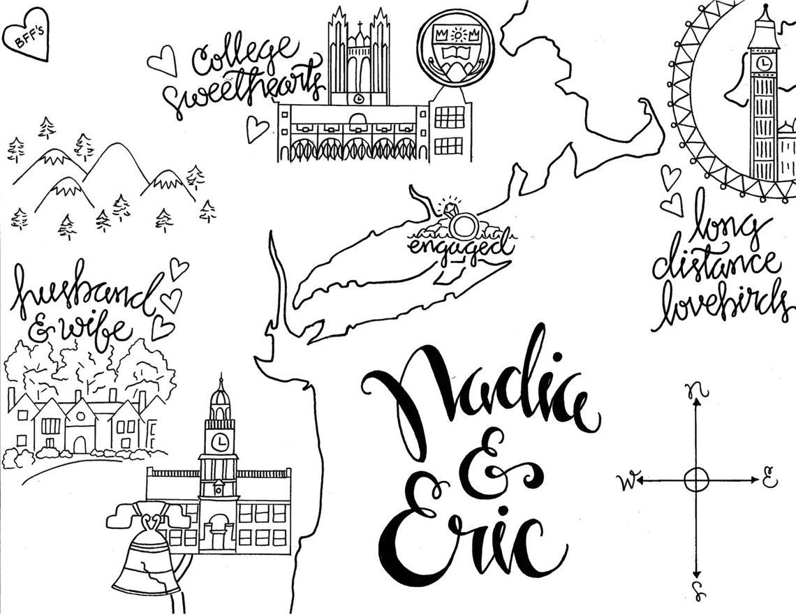 Save the Date Map Hand Drawn Wedding Map - Etsy