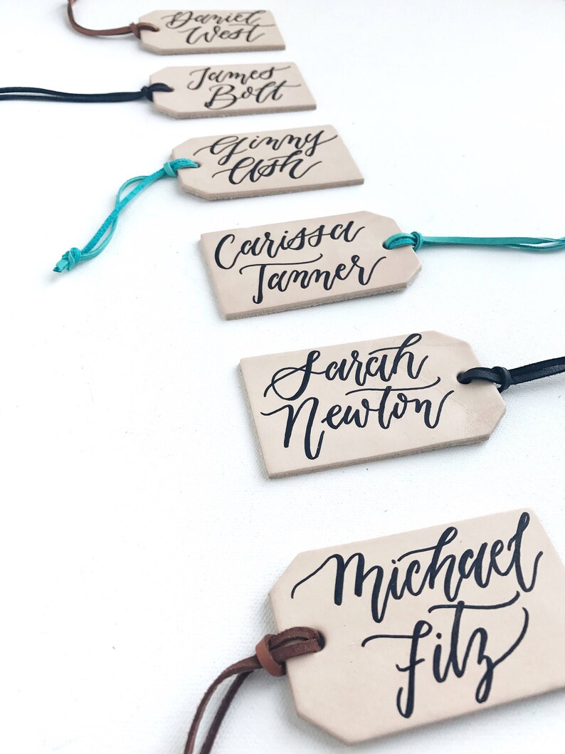 Leather Luggage Tag Escort Cards Leather Tag Place Cards | Etsy