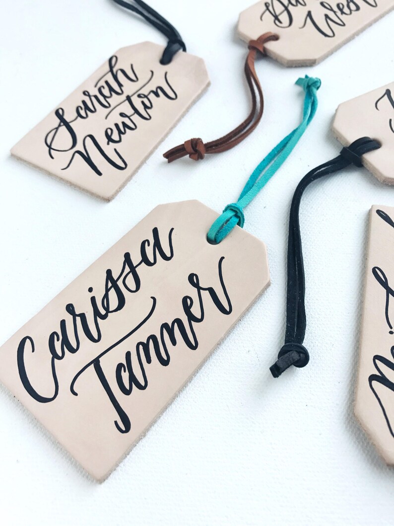 Leather Luggage Tag Escort Cards Leather Tag Place Cards - Etsy