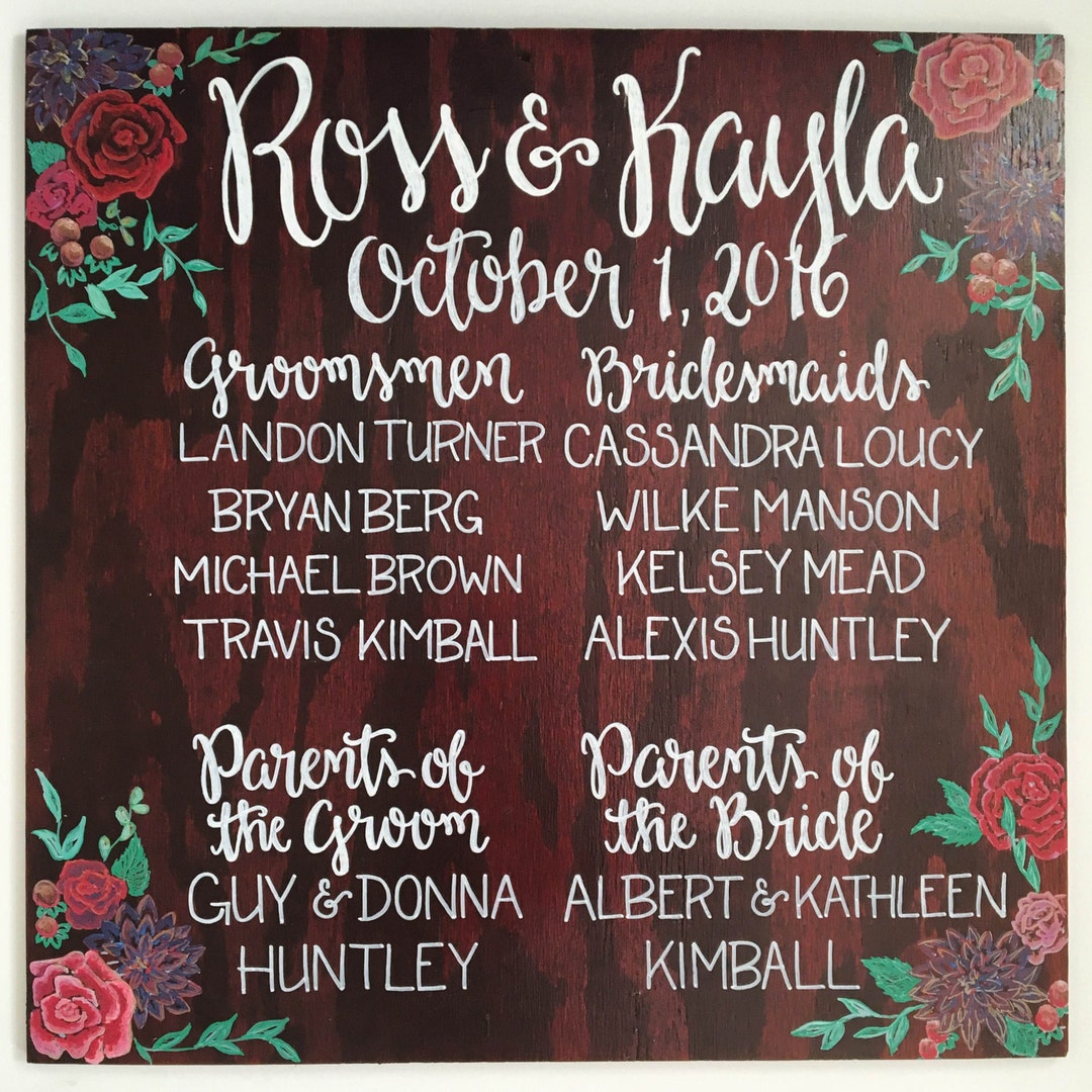 Custom Floral Wooden Wedding Sign, Wedding Signage, Hand Lettered Sign ...