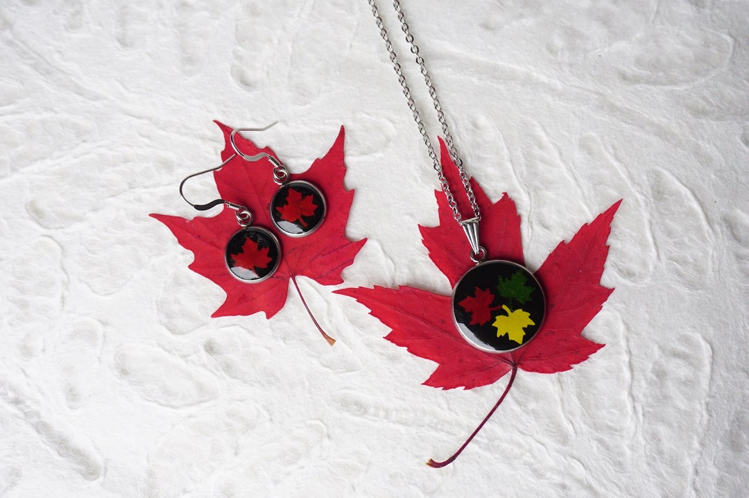 REAL Pressed Maple Leaf Necklace and Earring Set | Nature Inspired ...