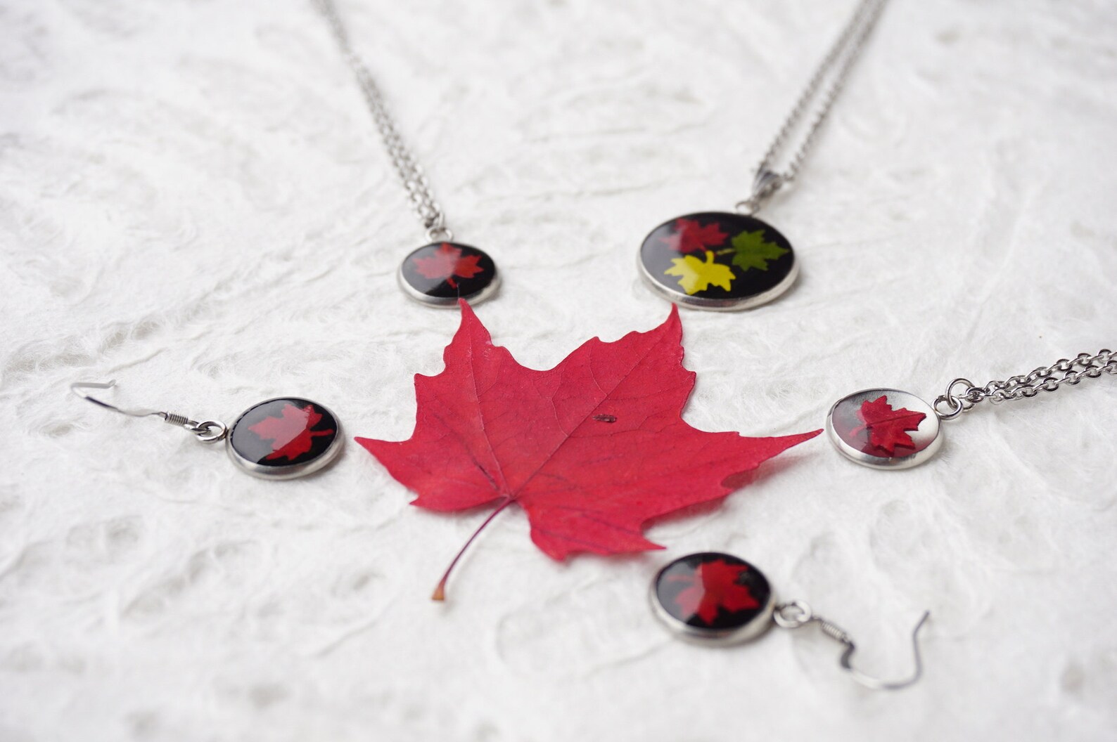 REAL Pressed Maple Leaf Necklace and Earring Set Nature | Etsy