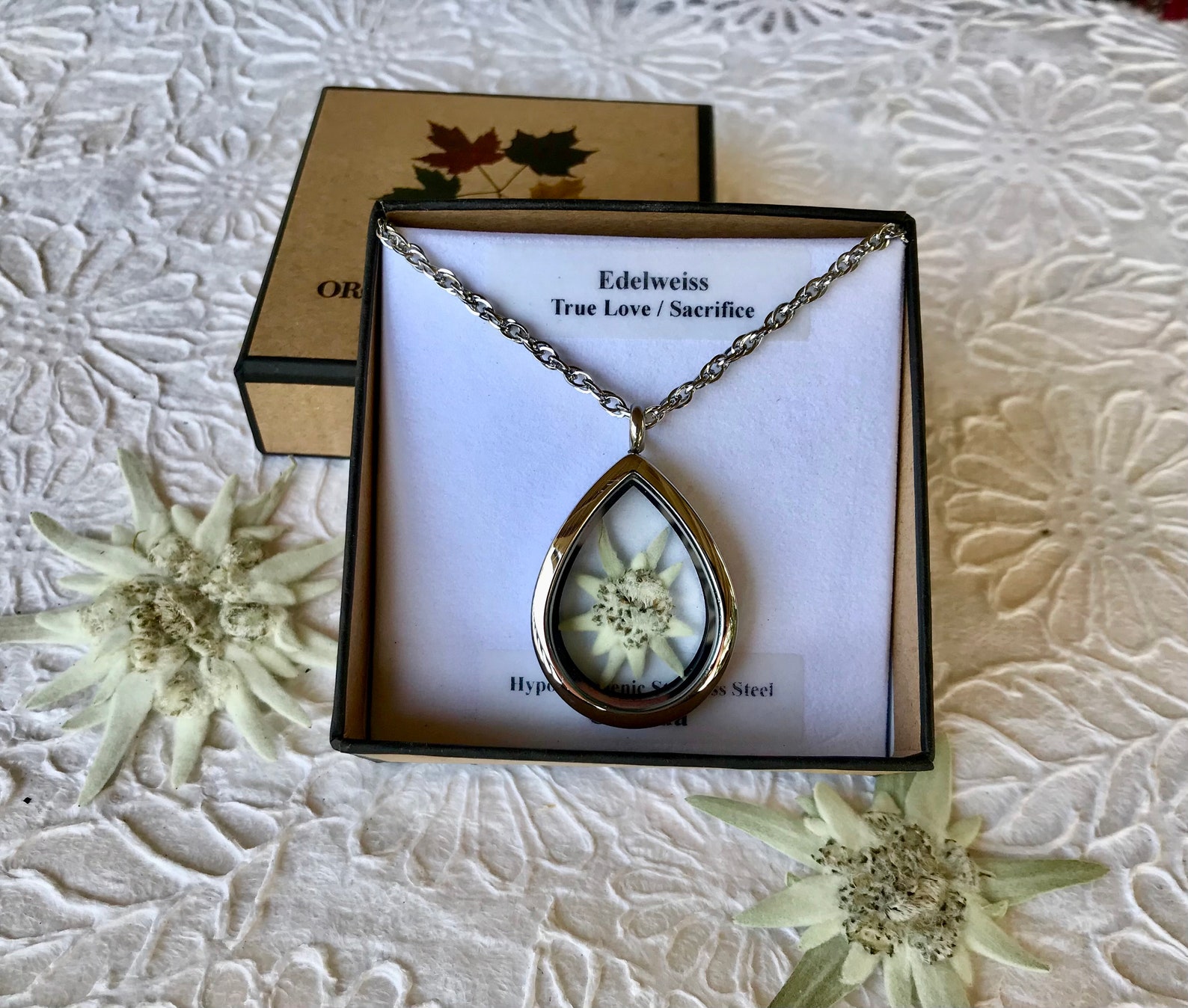 Real Pressed White Edelweiss Flower Locket Necklace Rose Gold - Etsy