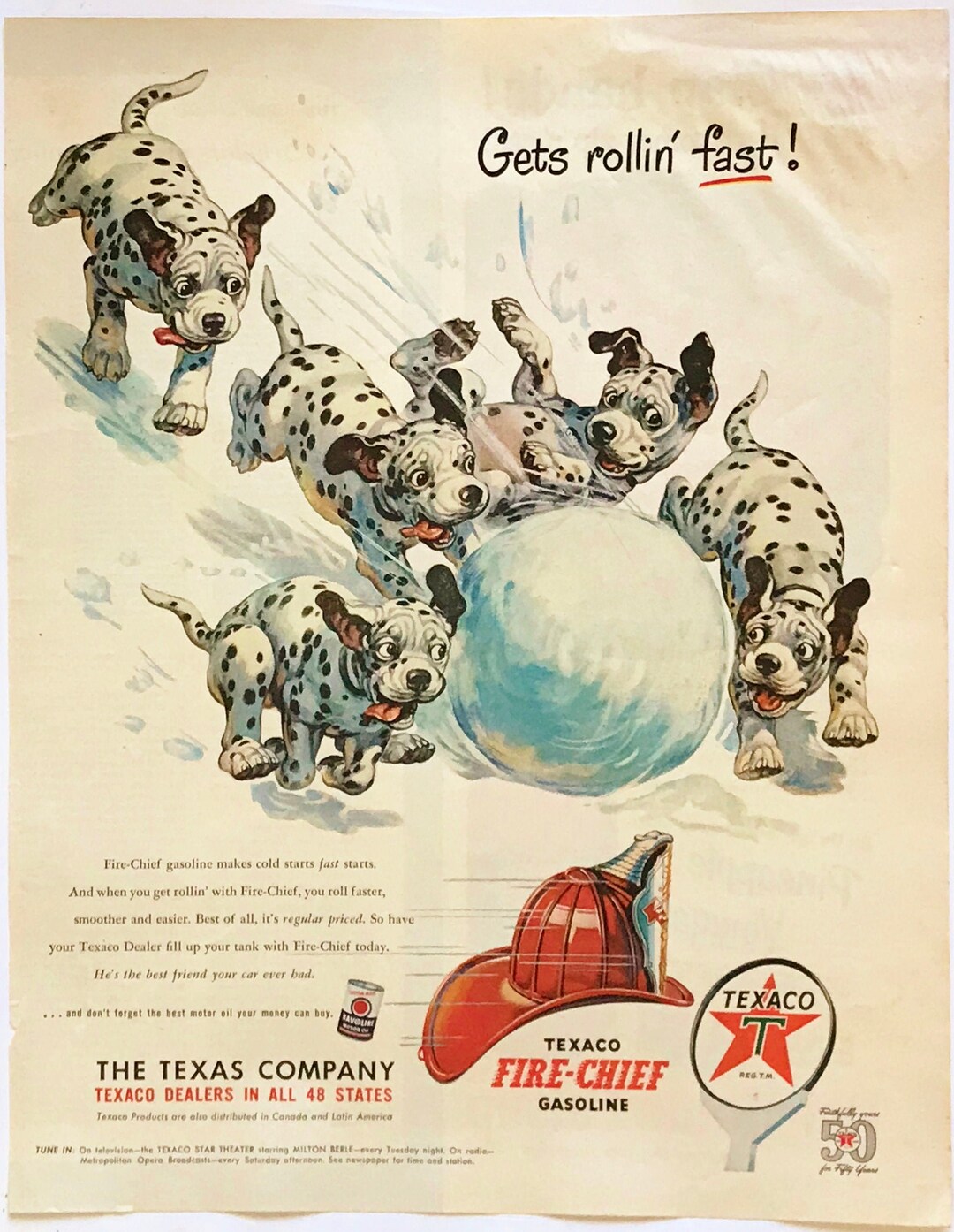 1952 Texaco Fire Chief Gasoline Dalmatian Puppies Original ...