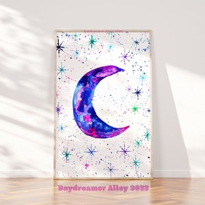 Crescent Moon Watercolor Art Print for Whimsical and Celestial Decor - Etsy