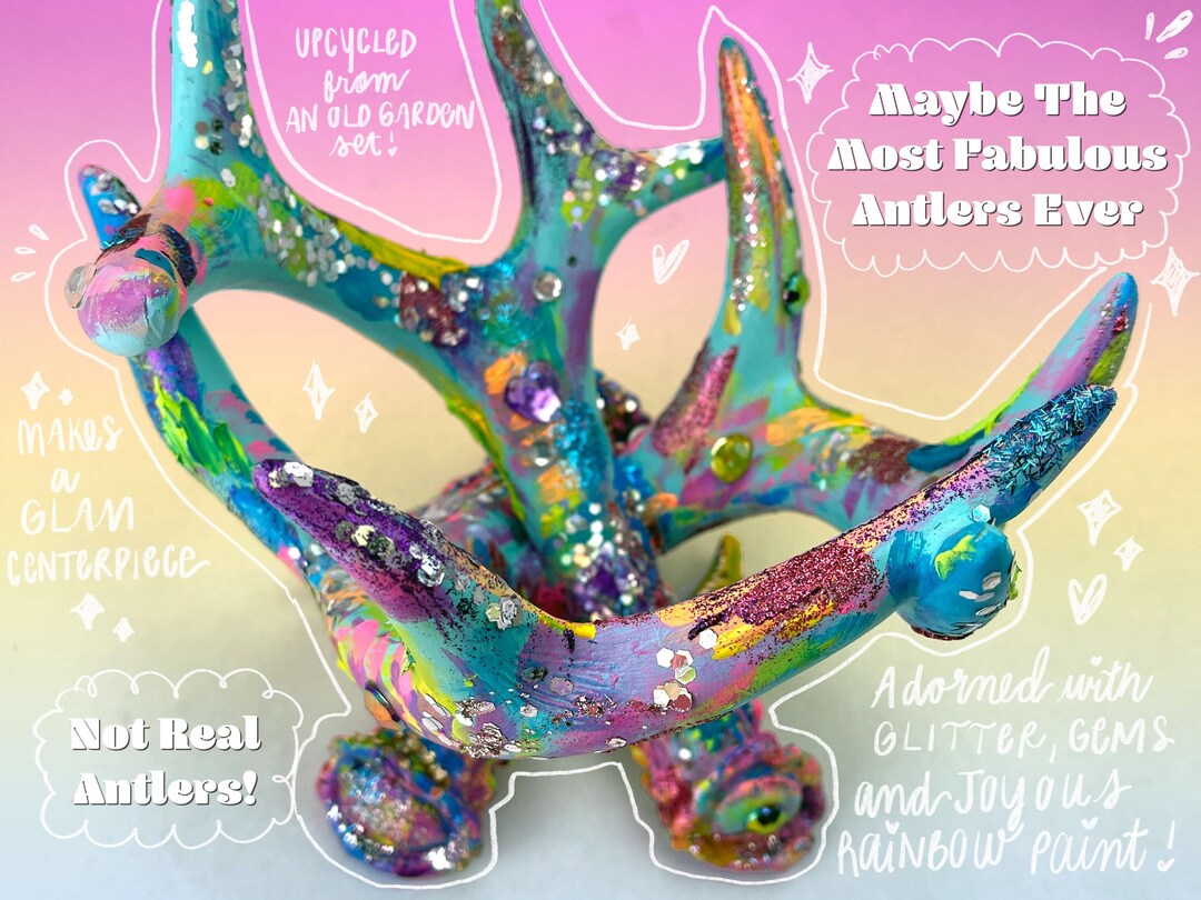 Bespoke Painted Faux Antlers for an Upcycled Art Centerpiece With Girly ...