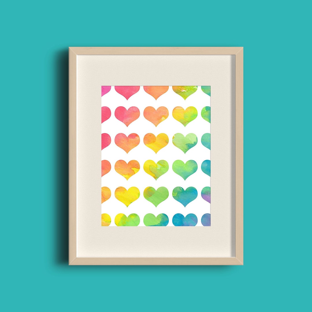 Rainbow Hearts Art Print From Original Watercolor Painting for Girly ...
