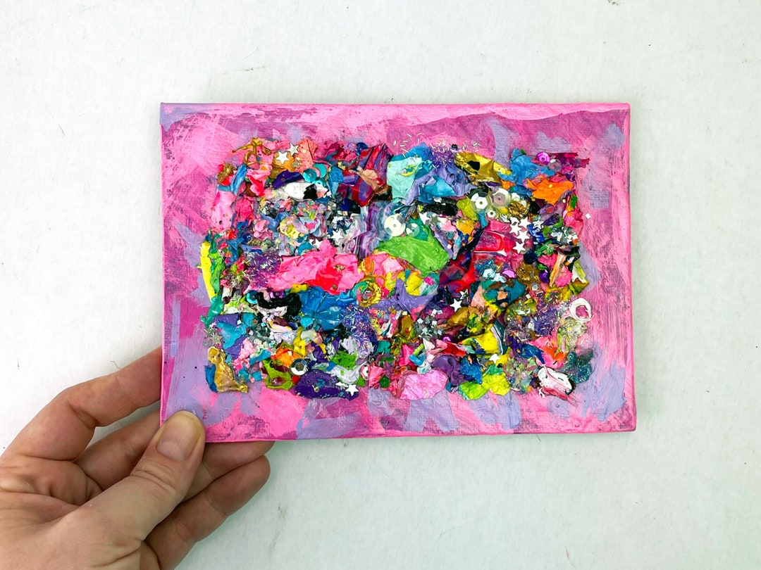 Colorful Abstract Mixed Media Art, Rainbow Glitter Collage, 5"x7", Eco ...
