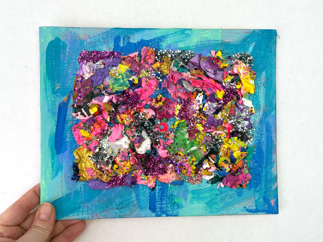 Rainbow Glitter Collage Art: Textured Mixed Media Painting (8"x10") - Etsy