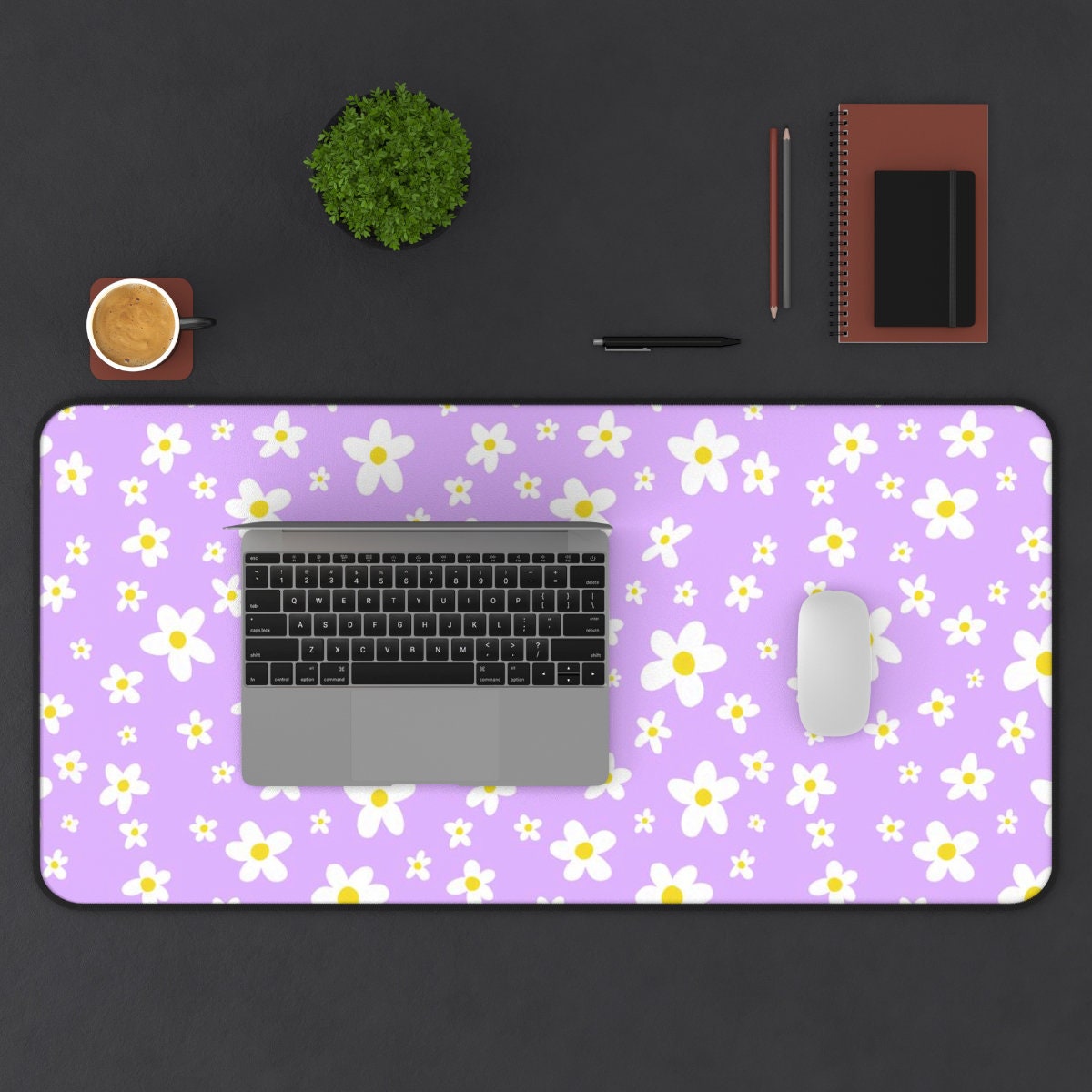 Purple Desk Mat With Daisies for Fun Office Desk Decor - Etsy