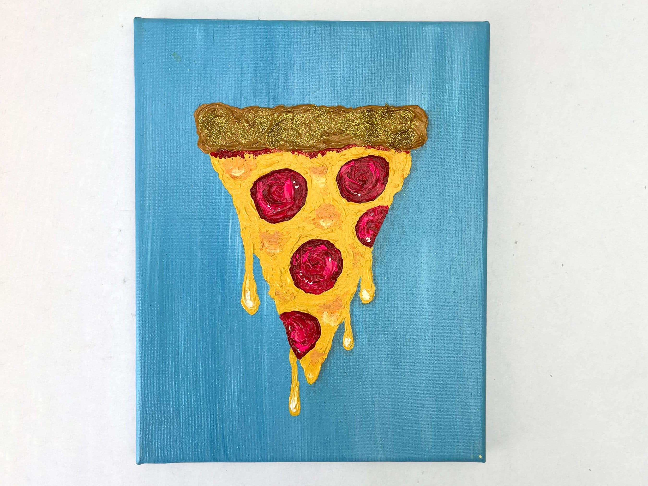 Pepperoni Pizza Painting With Glitter, Original 8"x10" Canvas Art, Food ...