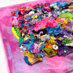 Colorful Abstract Mixed Media Art, Rainbow Glitter Collage, 5x7, Eco ...