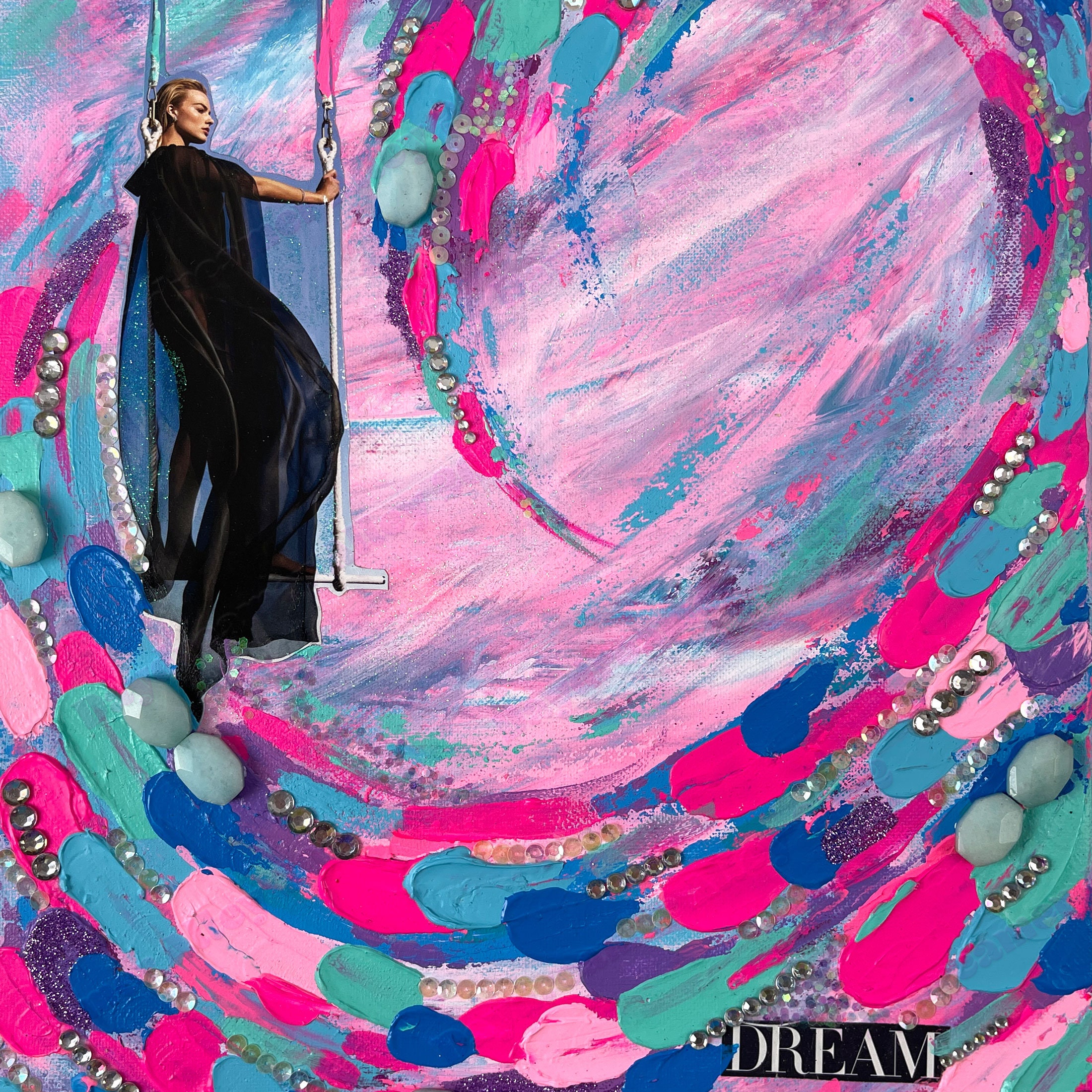 Dream Painting Collage Art Original 16"x20", Glam Wall Art for Fairy ...