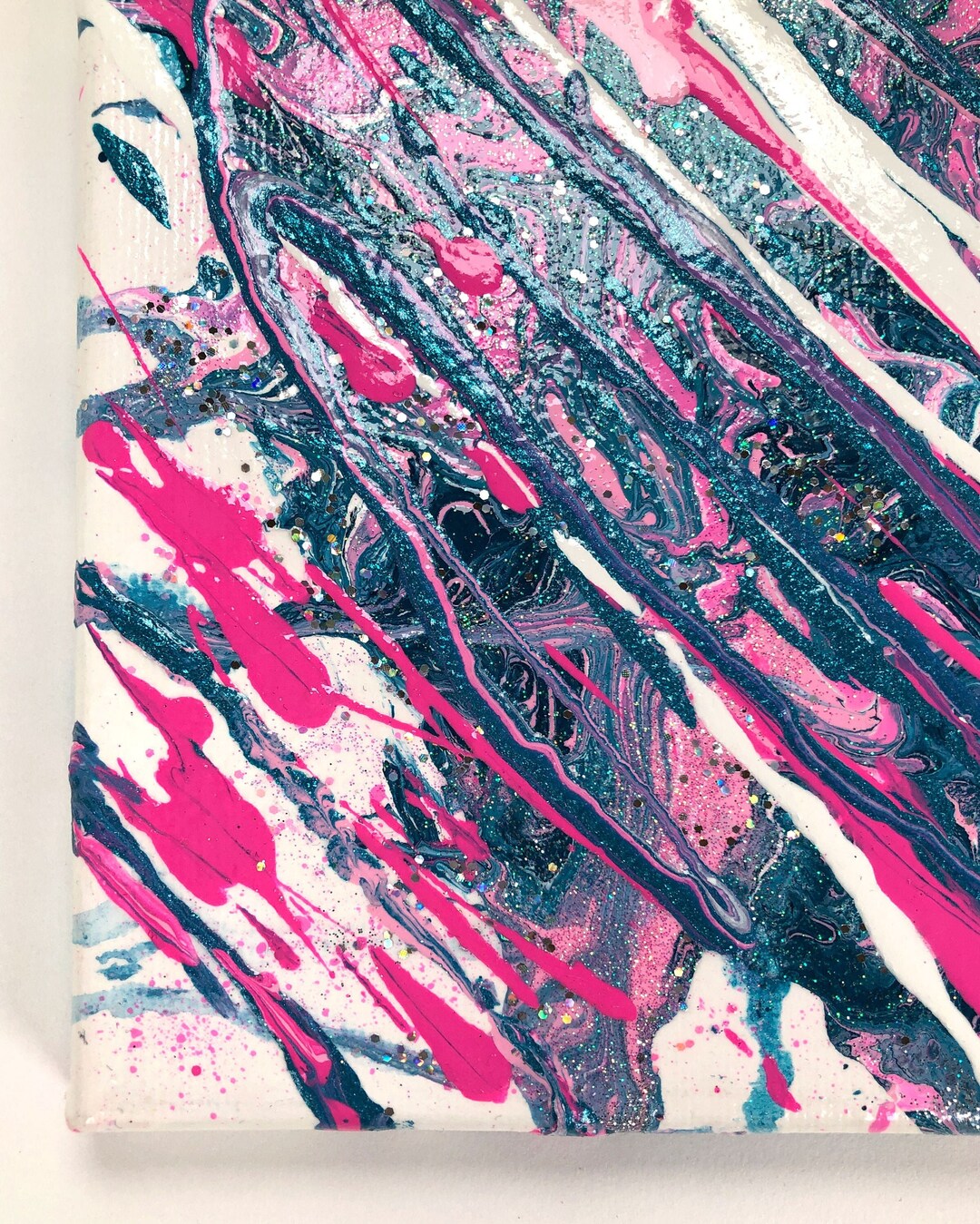 Glitter Pour Painting: Pink & Teal Abstract Art, Girly Glam Decor (12 ...