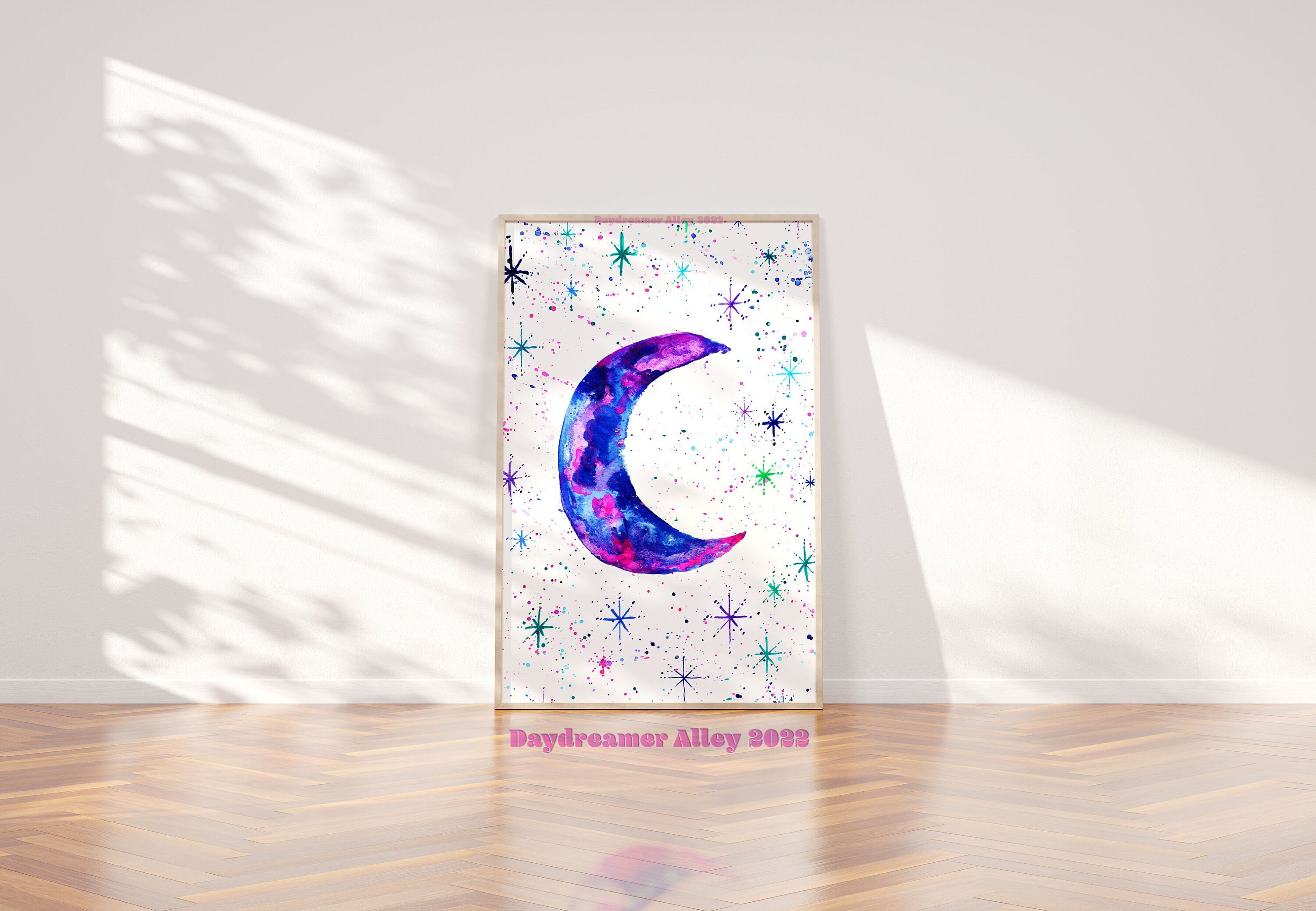 Crescent Moon Watercolor Art Print for Whimsical and Celestial Decor - Etsy