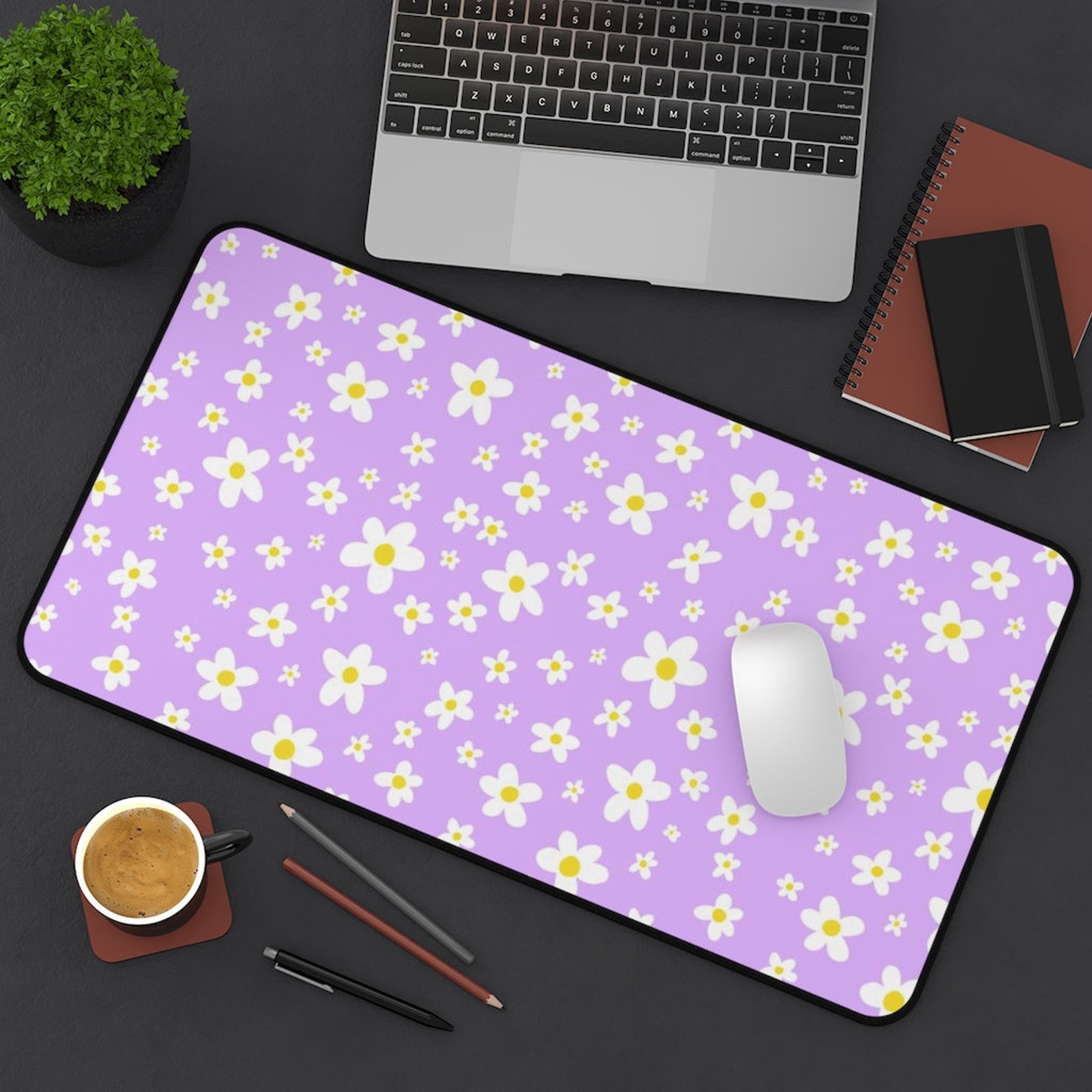 Purple Desk Mat With Daisies for Fun Office Desk Decor - Etsy