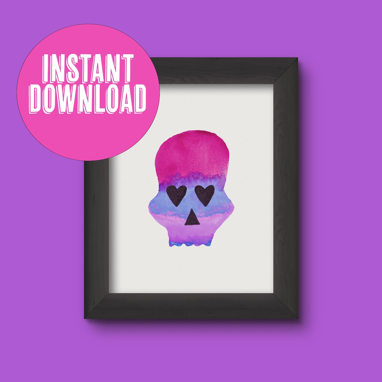 Printable Pink Skull Painting, Instant Download Halloween Decoration ...