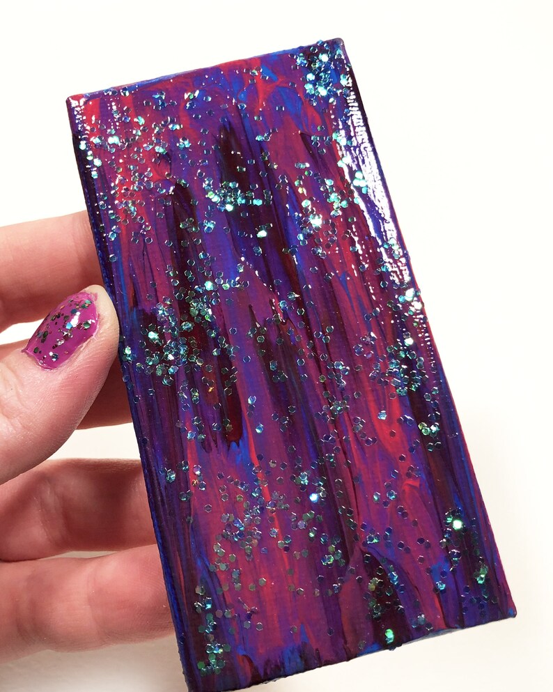 Mini Canvas Painting Magnet With Glittery Purple Abstract Art - Etsy