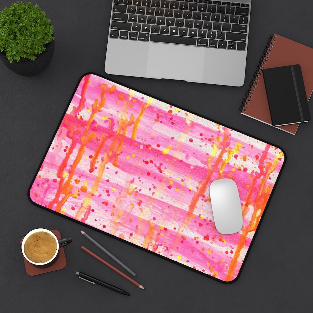 Neon Desk Mat With Hot Pink Splatter Painting for Desk Decor - Etsy