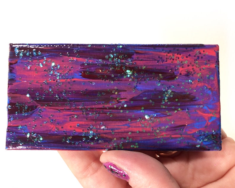 Mini Canvas Painting Magnet With Glittery Purple Abstract Art - Etsy