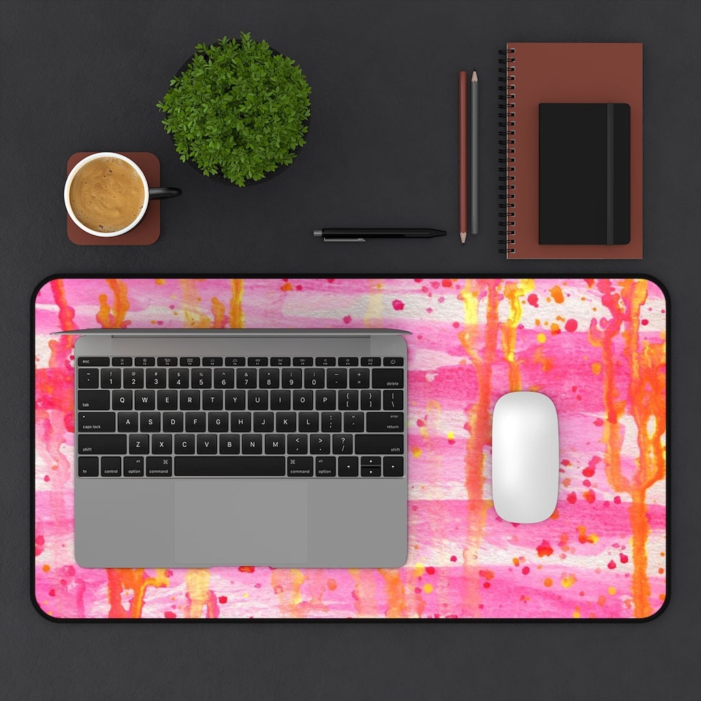 Neon Desk Mat With Hot Pink Splatter Painting for Desk Decor - Etsy