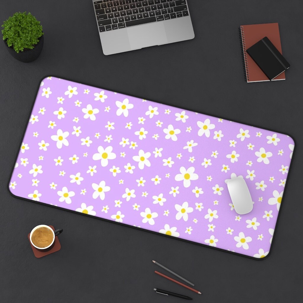 Purple Desk Mat With Daisies for Fun Office Desk Decor - Etsy