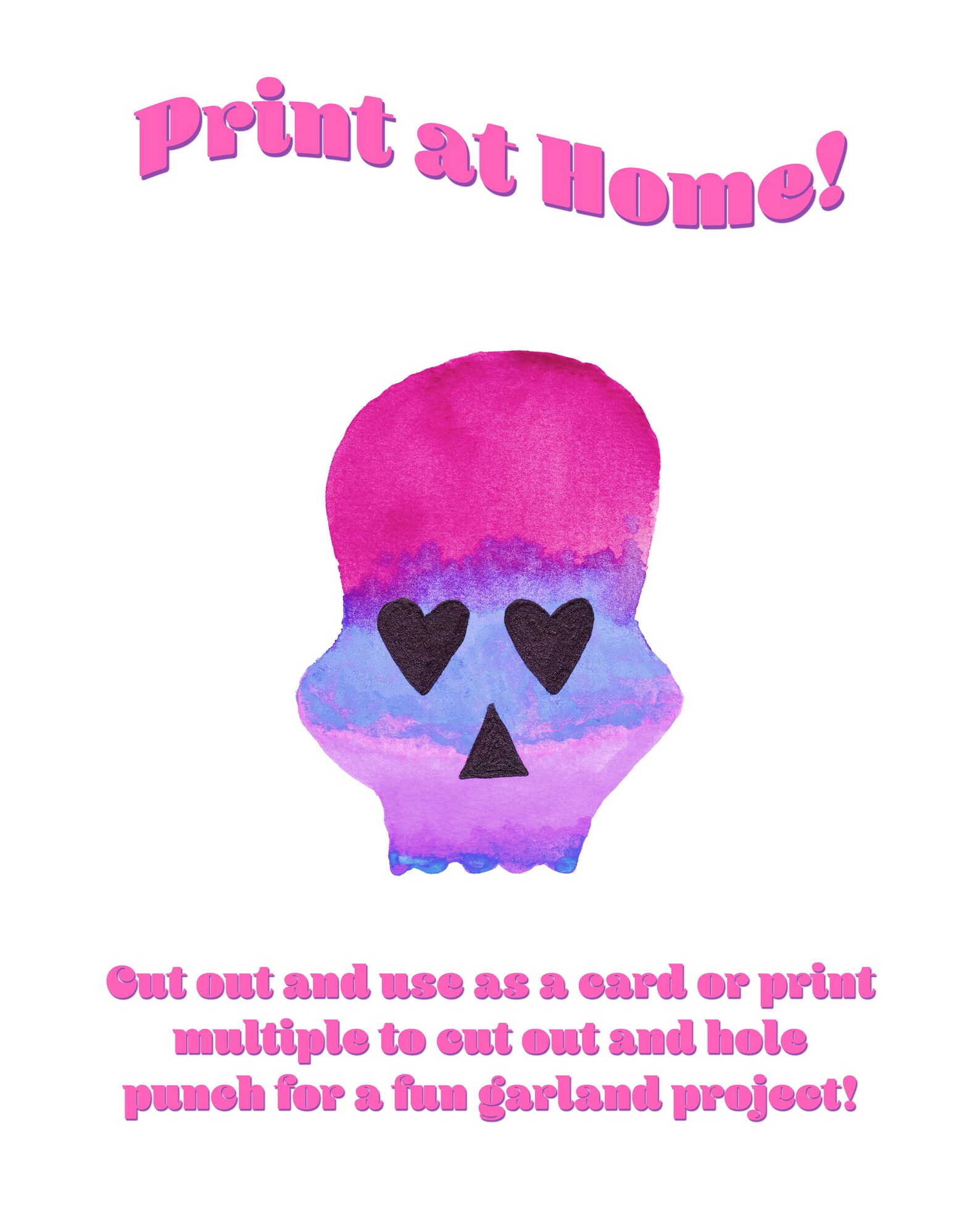 Printable Pink Skull Painting, Instant Download Halloween Decoration ...