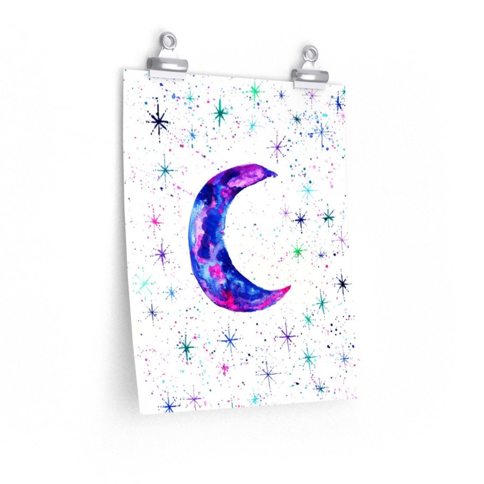 Crescent Moon Watercolor Art Print for Whimsical and Celestial Decor - Etsy