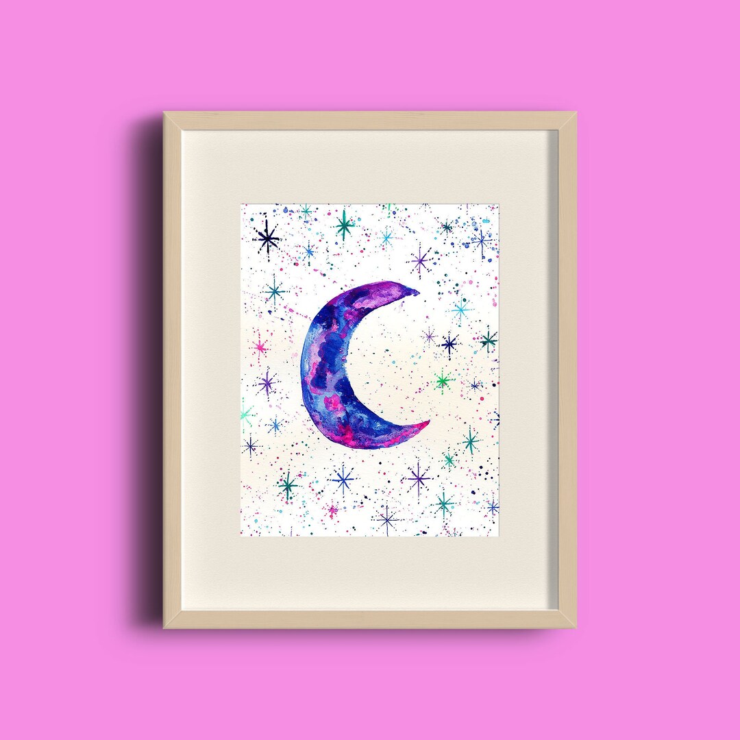 Crescent Moon Watercolor Art Print for Whimsical and Celestial Decor - Etsy