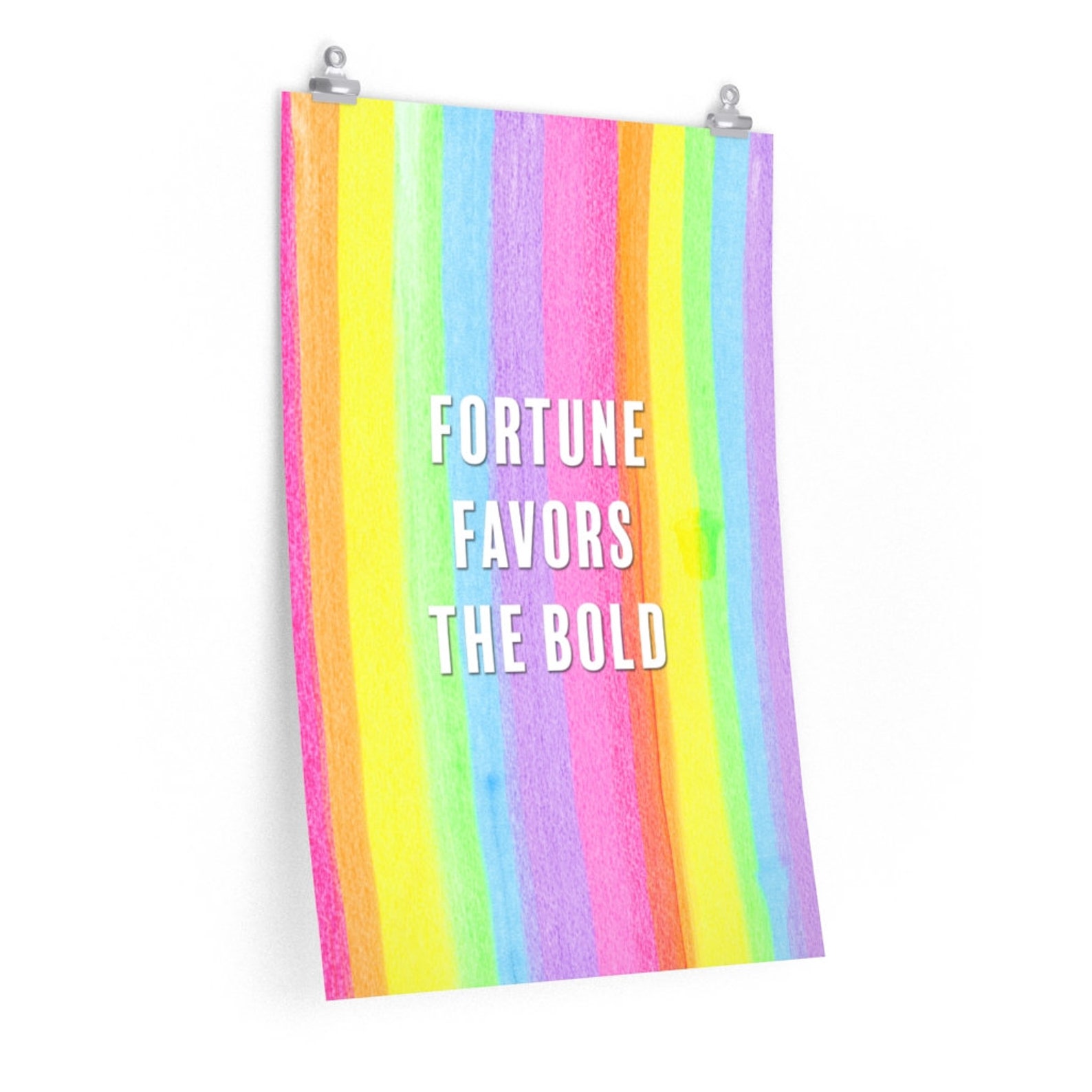 Fortune Favors the Bold Art Print With Neon Rainbow Background Bright ...