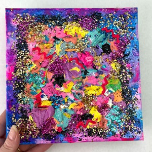 Rainbow Glitter Mixed Media Canvas Painting, Sustainable Eco-friendly ...