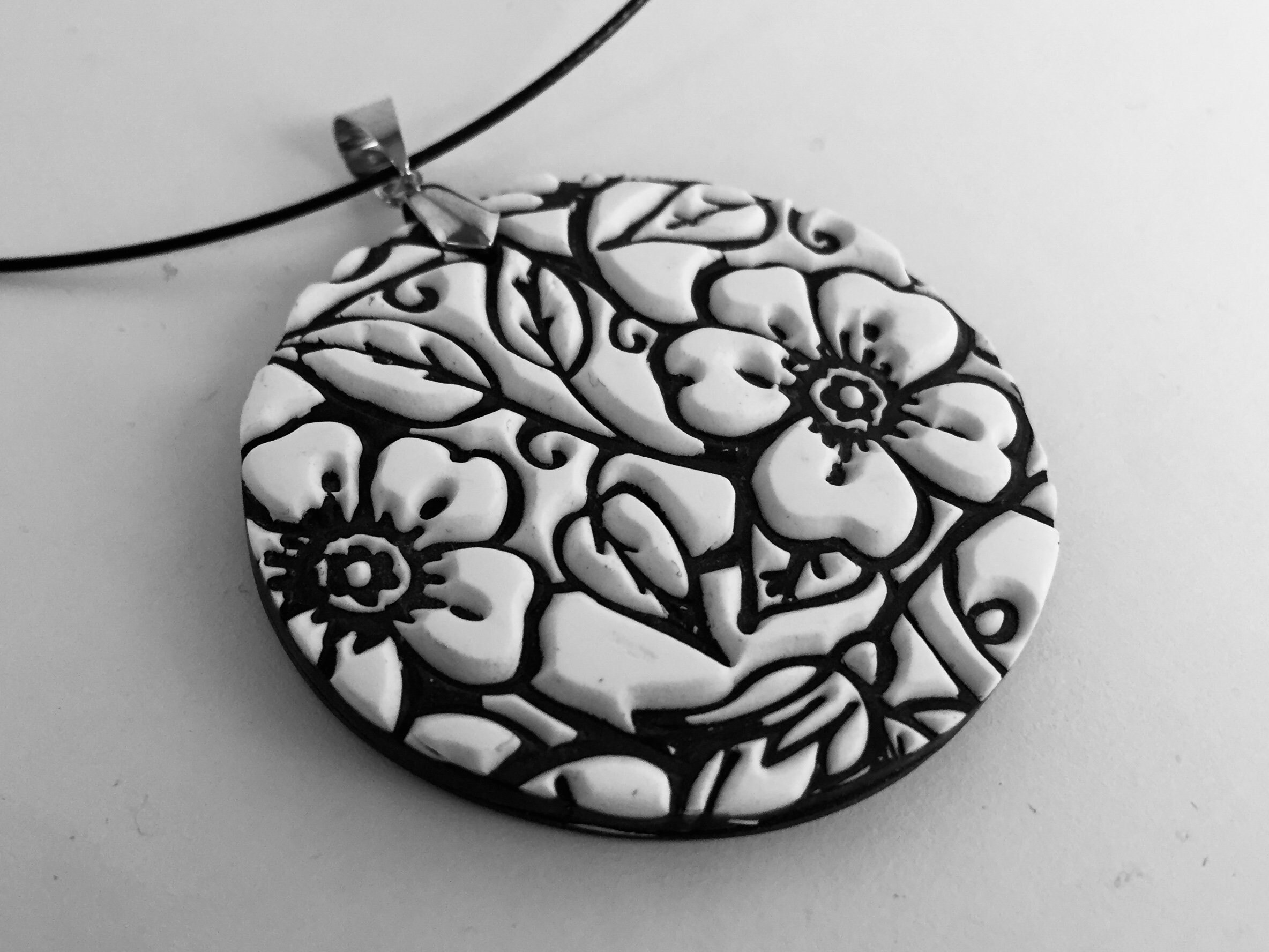 Handcrafted Matte Polymer Clay Black and White 3D Pendant. - Etsy
