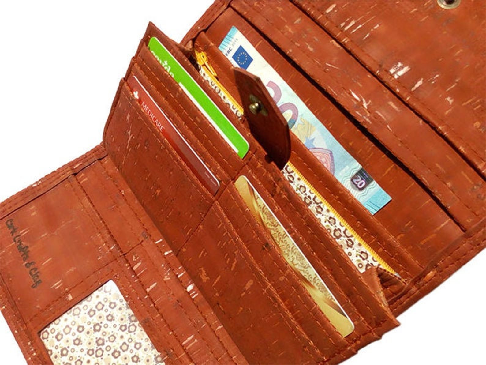 Vegan Large Cork Wallet, Natural Cork Purse for Women, Ladies Eco ...