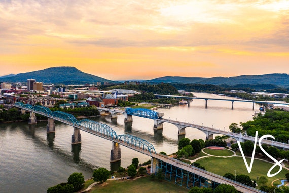 Sunset aerial view of Downtown Chattanooga Tennessee | Etsy