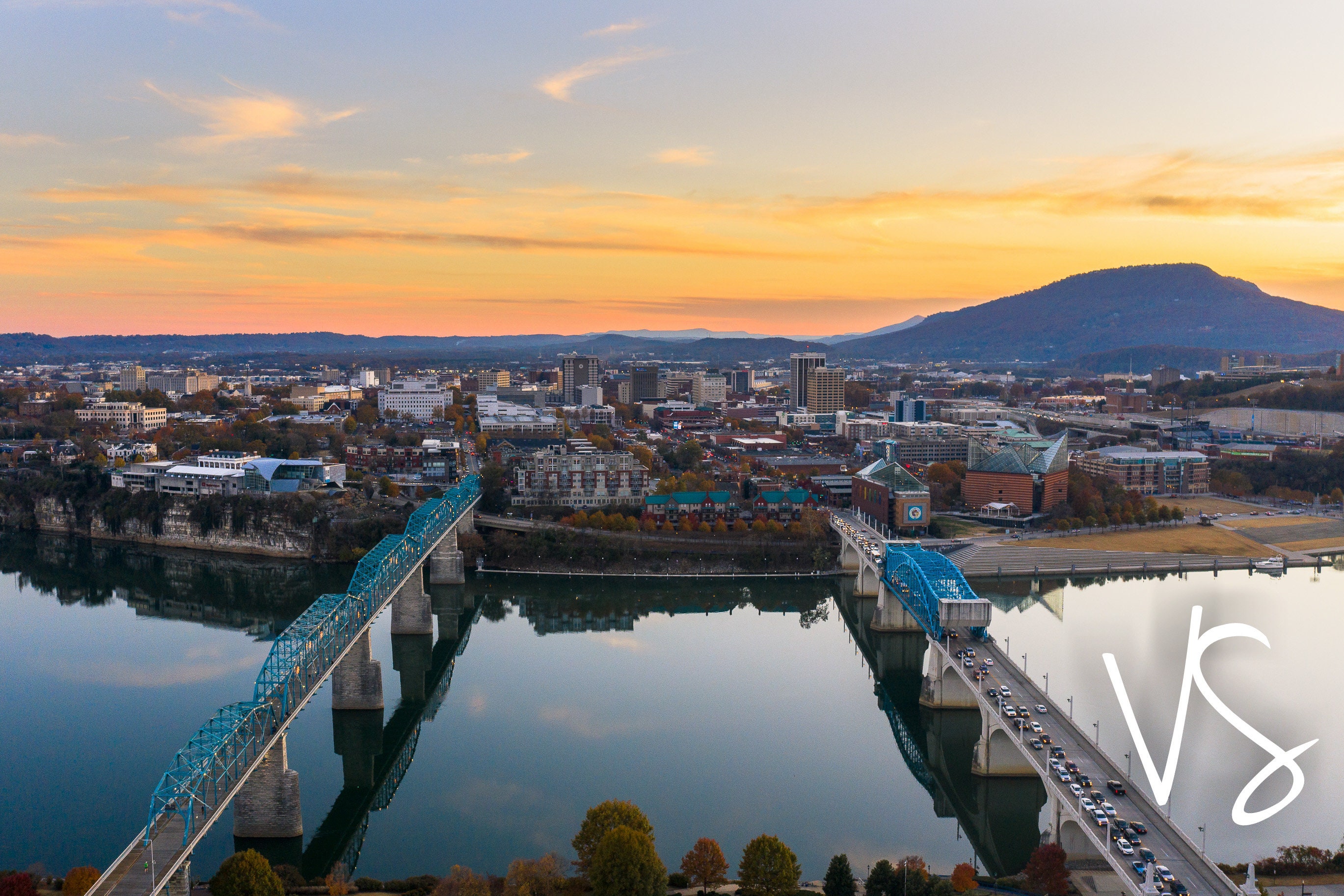 Aerial View of Downtown Chattanooga at Sunset - Etsy