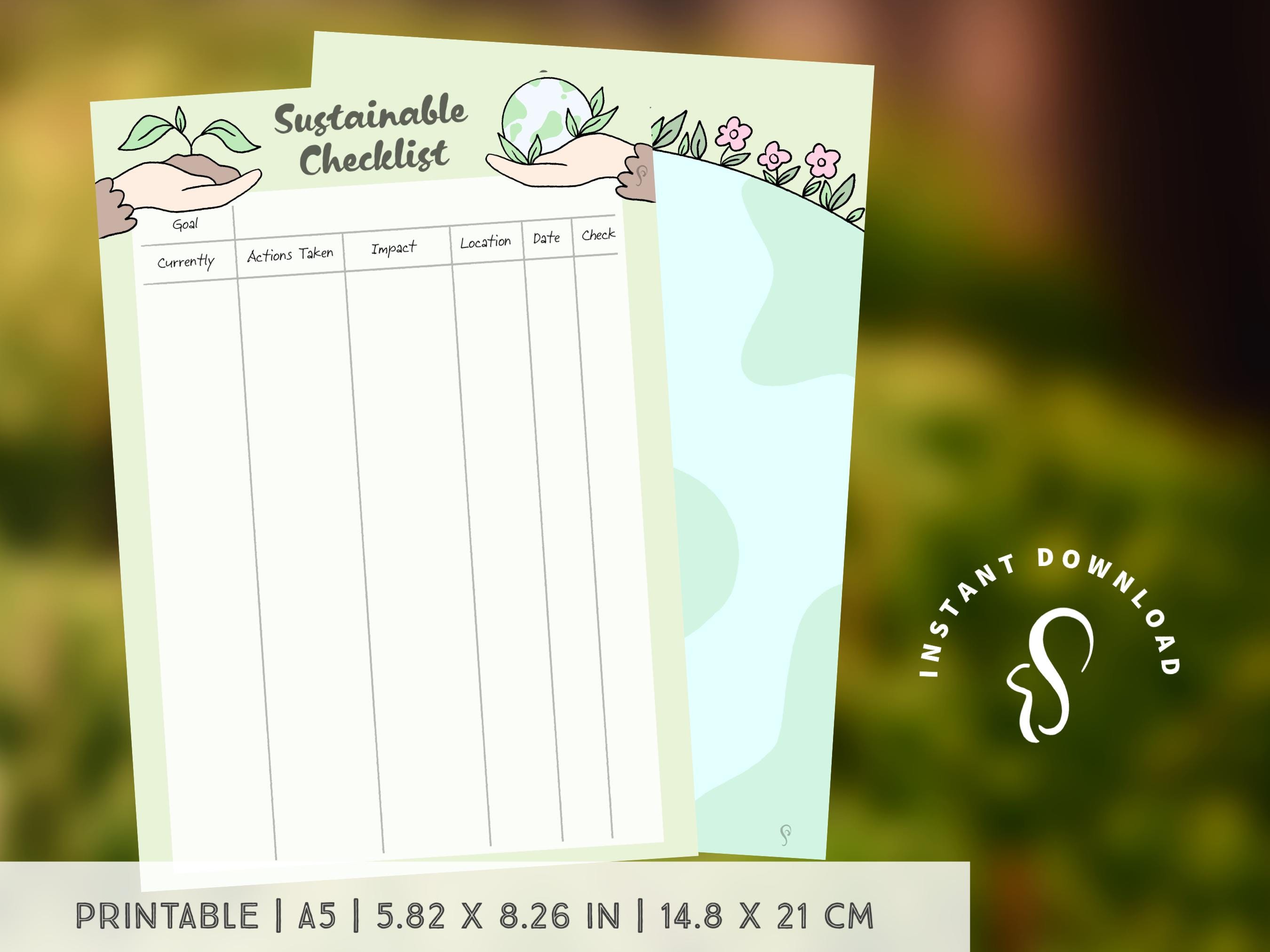 Fun Hand-drawn Sustainable Checklist A5 Printable Zero Waste, Low Waste ...