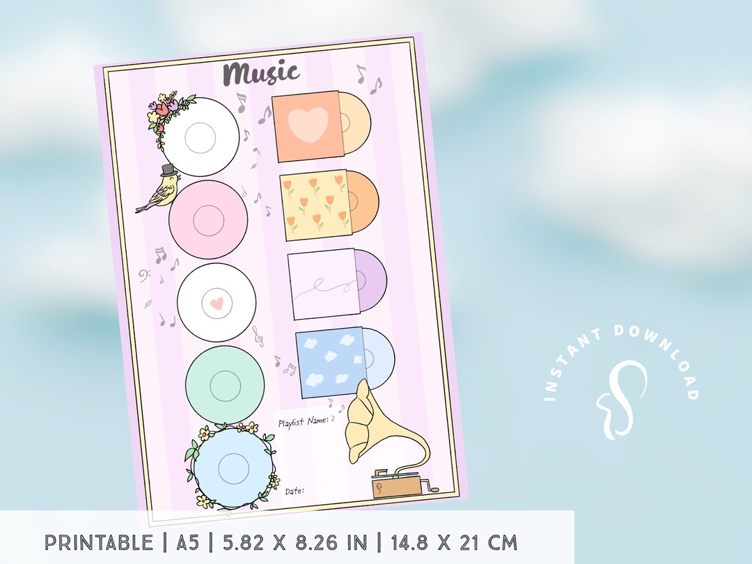 Fun Hand-drawn Music Playlist | A5 Printable | Song Playlist Journal ...