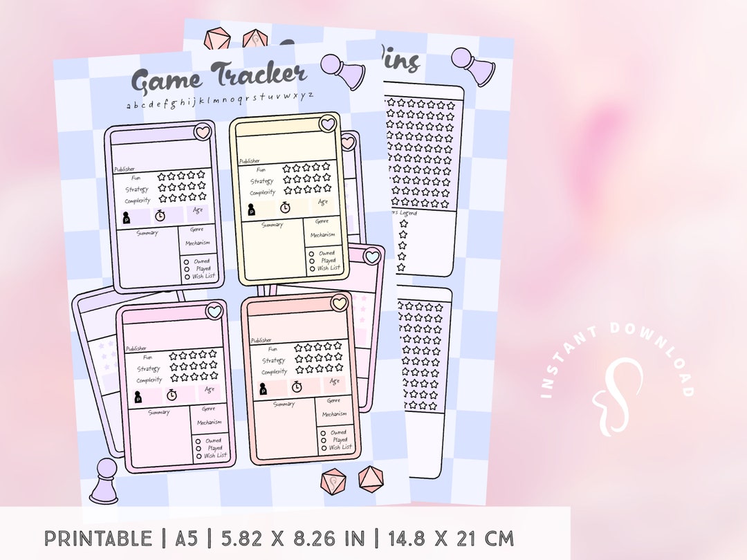 Fun Hand-drawn Board Game Tracker | A5 Printable | Board Game Journal ...