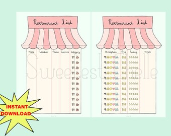 Printable Restaurant List - Etsy