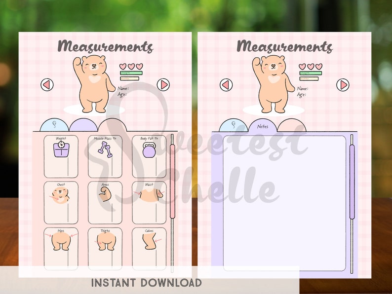 Fun Hand-drawn Body Measurement Tracker | Cute A5 Printable | Fitness ...