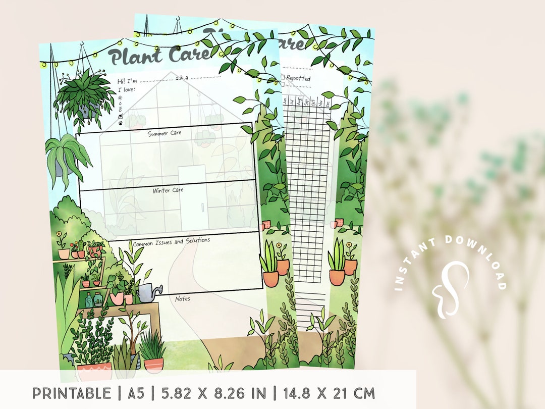 Fun Hand-drawn Plant Care Planner A5 Printable Cute Plant Care Tracker ...