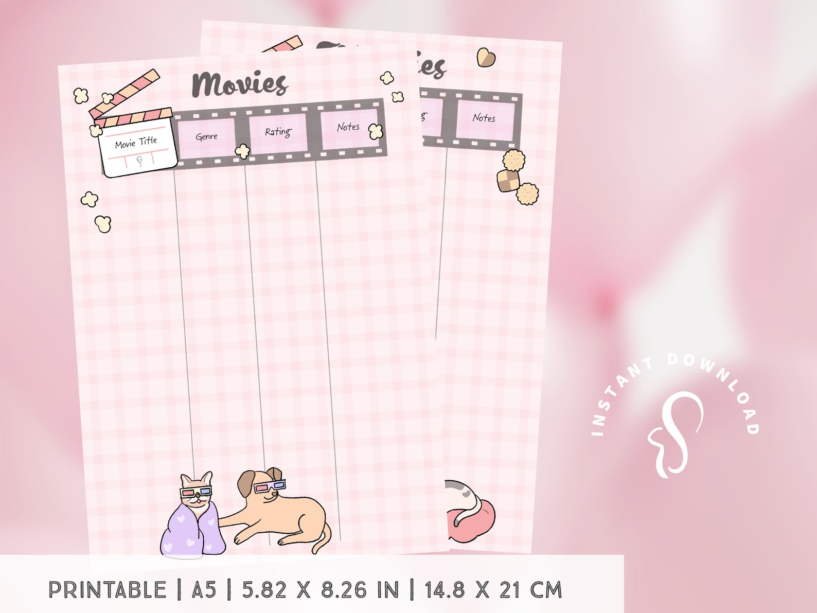 Fun Hand-drawn Movies and Series Tracker | Cute A5 Printable | Movies ...
