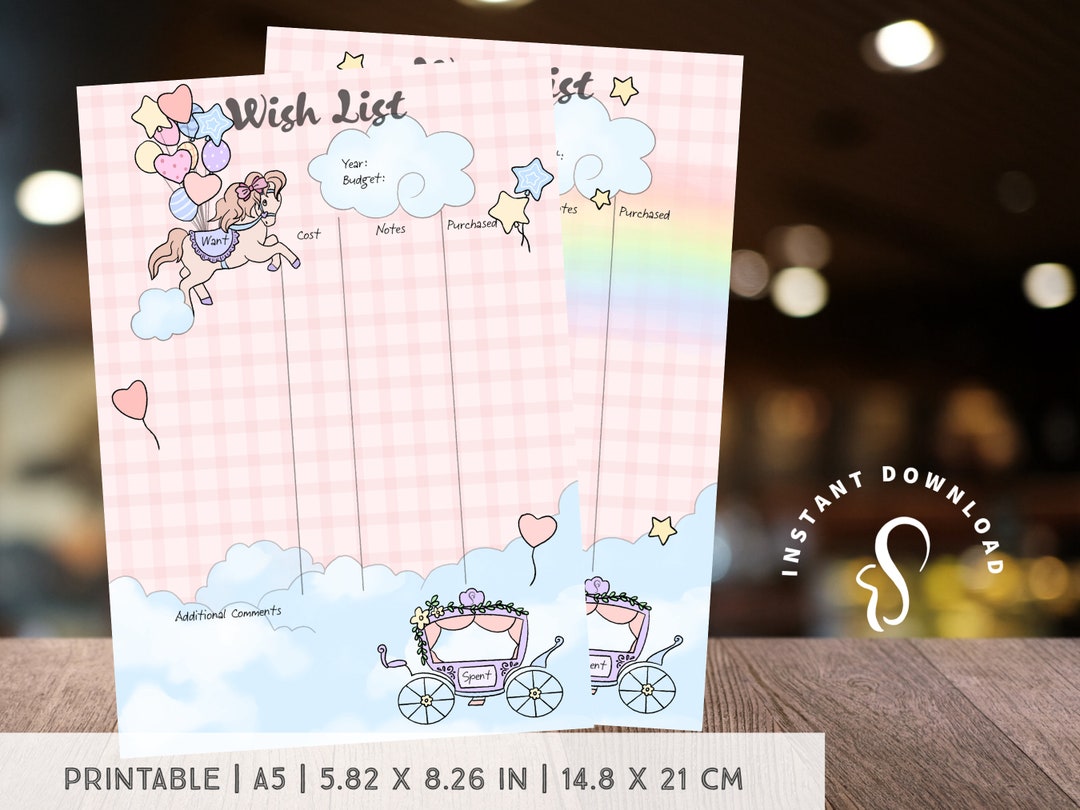 Fun Hand-drawn Wish List Planner | A5 Printable | Holiday, Yearly ...