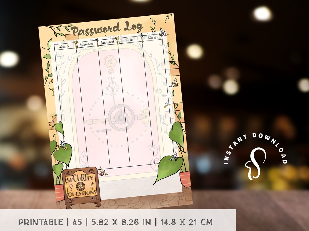 Fun Hand-drawn Password Log | A5 Printable | Cute Password Tracker ...
