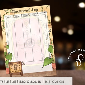 Fun Hand-drawn Password Log | A5 Printable | Cute Password Tracker ...